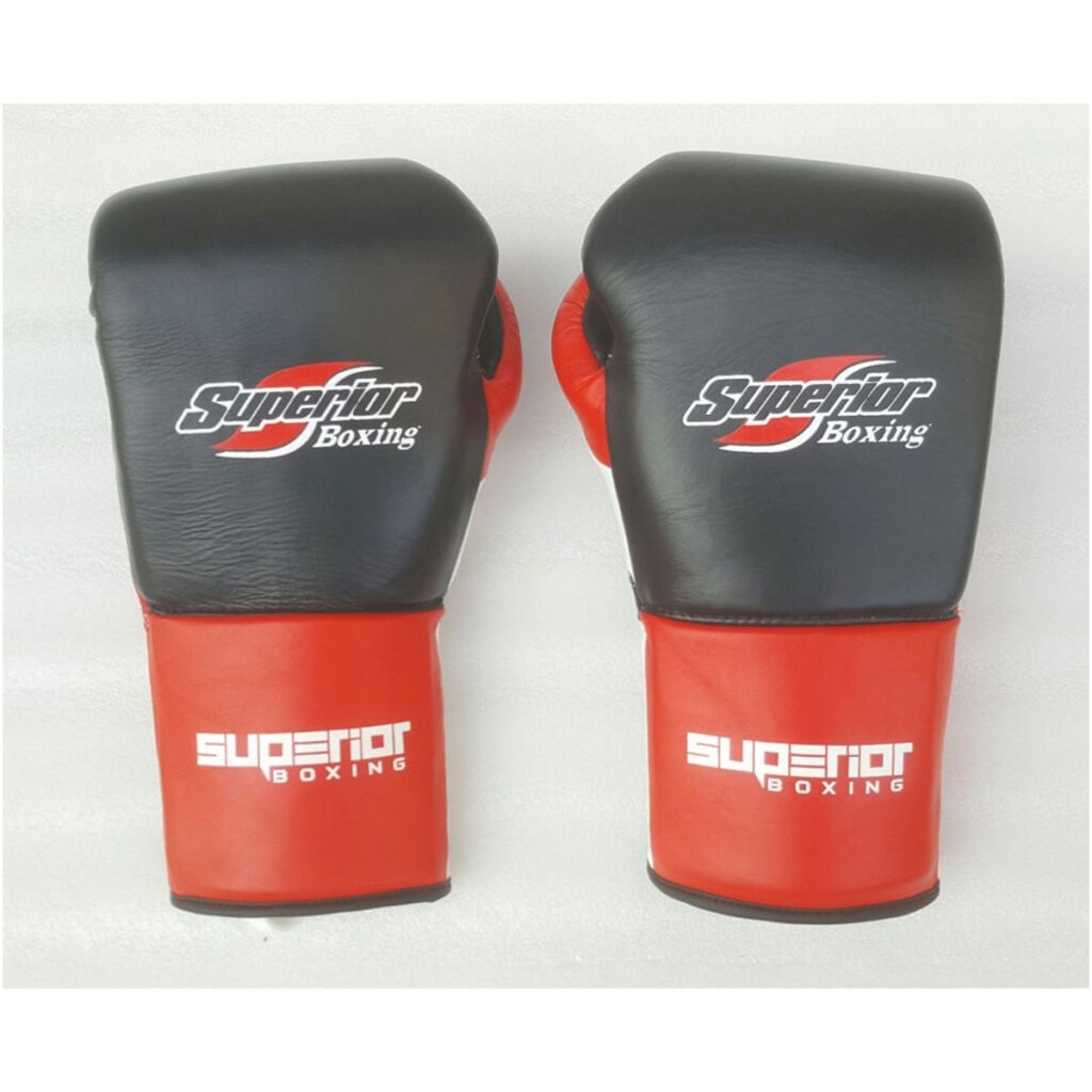 Superior lace Sparring Boxing Gloves Black/Red/White - Superior Boxing Gear