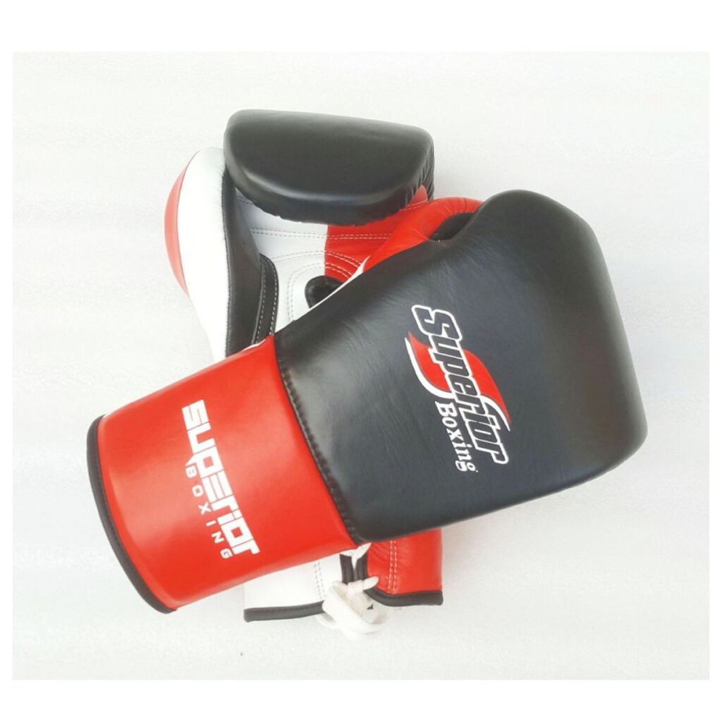Superior lace Sparring Boxing Gloves Black/Red/White - Superior Boxing Gear